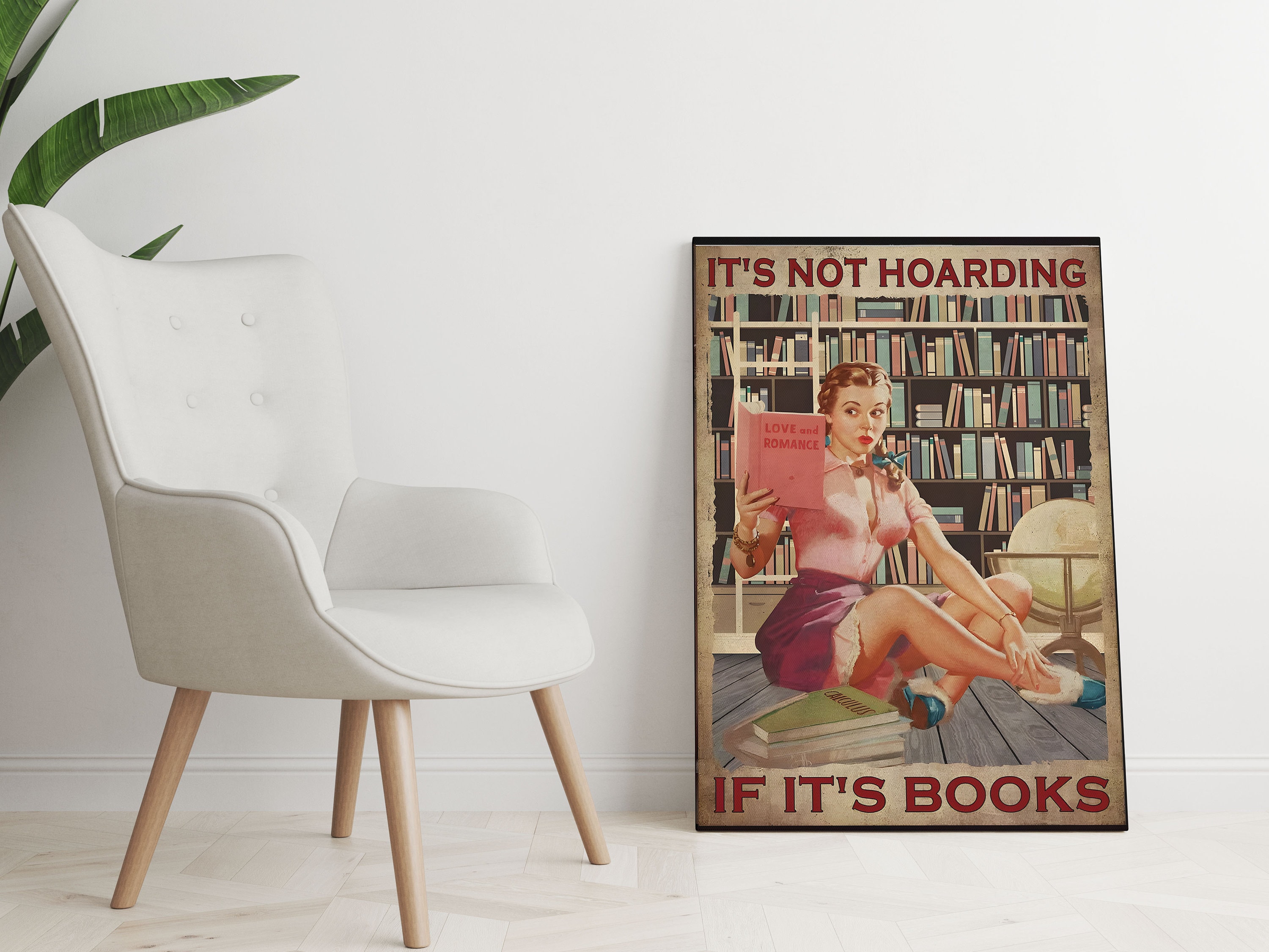 It's Not Hoarding, If It's Books Vintage Poster, Girl With Books Print Art, Girl Loves Book ...