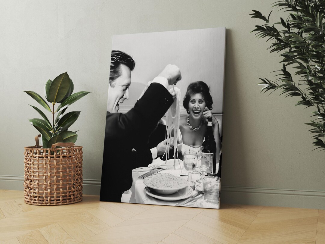 Italian Eating Spaghetti Poster, Black and White Vintage Photo, Pasta ...