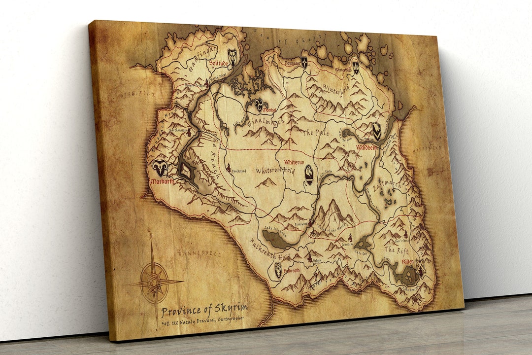 Skyrim Map Print the Elder Scrolls Map Unique Wall Art for Fantasy ...