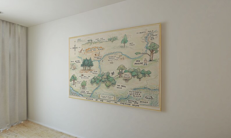 Winnie the Pooh Canvas Hanging Map 100 Acre Wood Map Kids Room - Etsy ...