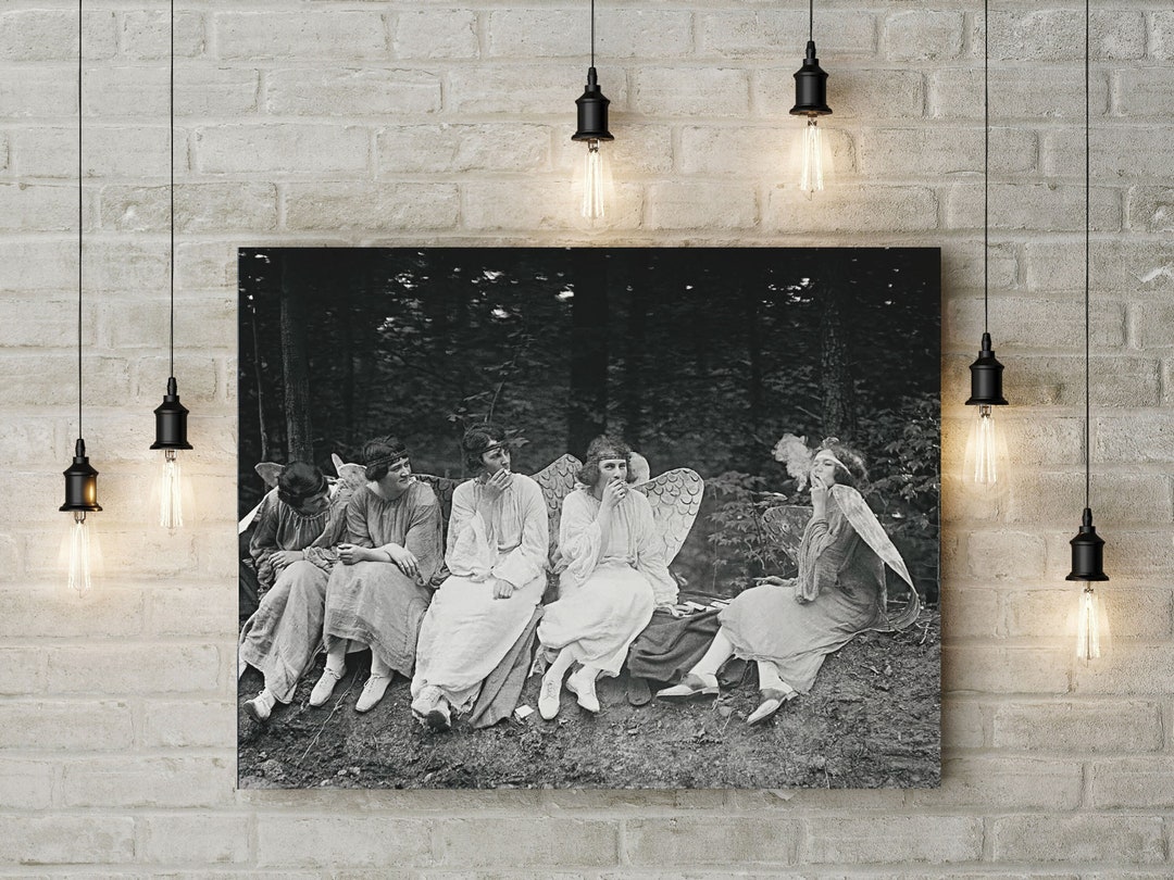 Angels Smoking, Black and White Art, Vintage Wall Art, Funny Wall Art ...