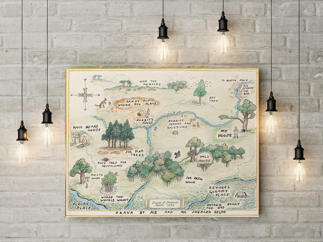 Winnie the Pooh Canvas Hanging Map 100 Acre Wood Map Kids Room Wall ...