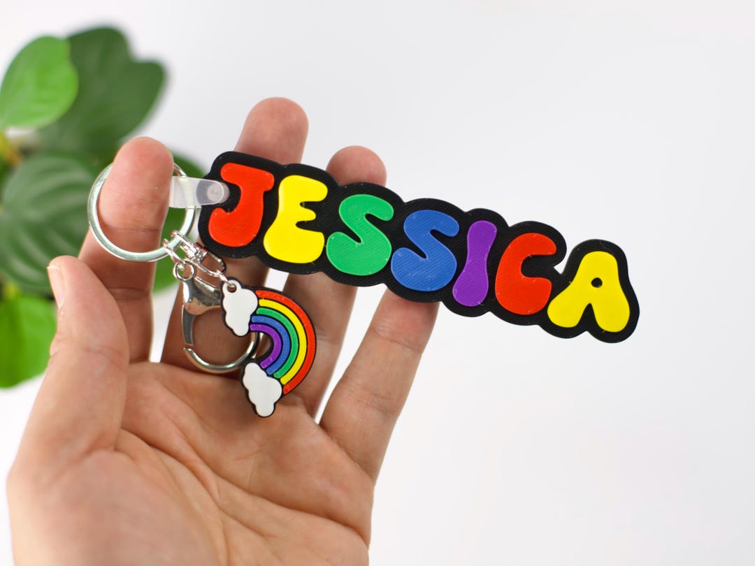 Personalized Cute Kawaii Name Keychain – Custom Rainbow Keyring Gift - Etsy