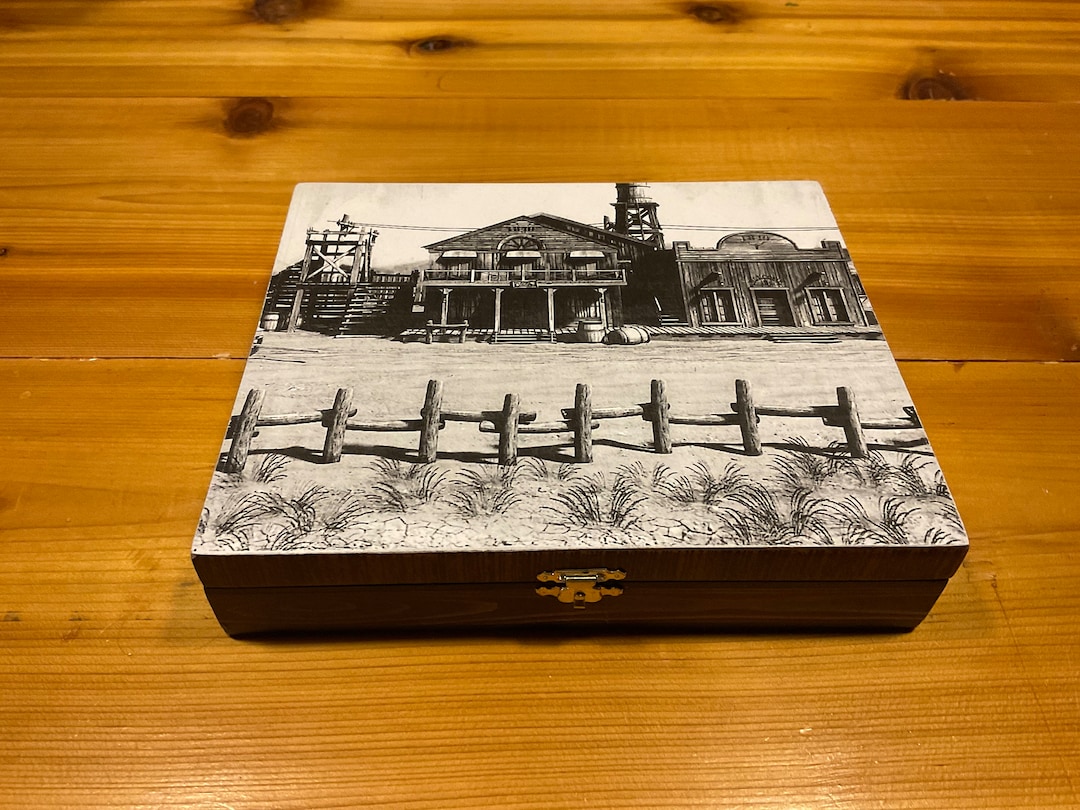 Western Town Solid Wood Cigar Box With Serving Tray & Bandana - Etsy