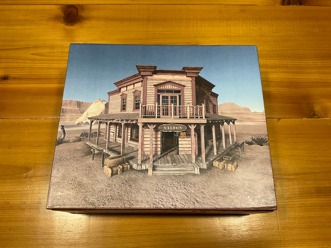 Old Western Saloon Cigar Box, Solid Wood Keepsake, Brass Bottle Opener ...