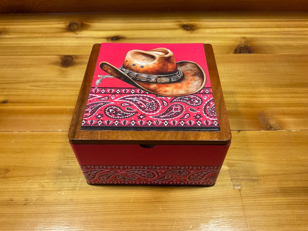 Custom Solid Wood Western Cowboy Hat Cigar Storage Keepsake Memory Box ...