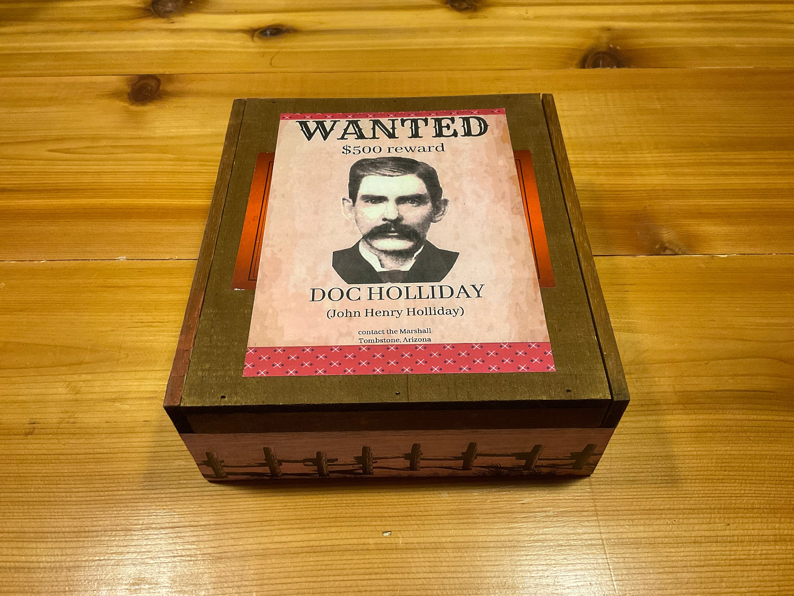 Western Theme Doc Holiday Wanted Poster and Funeral Notice Cigar Box ...