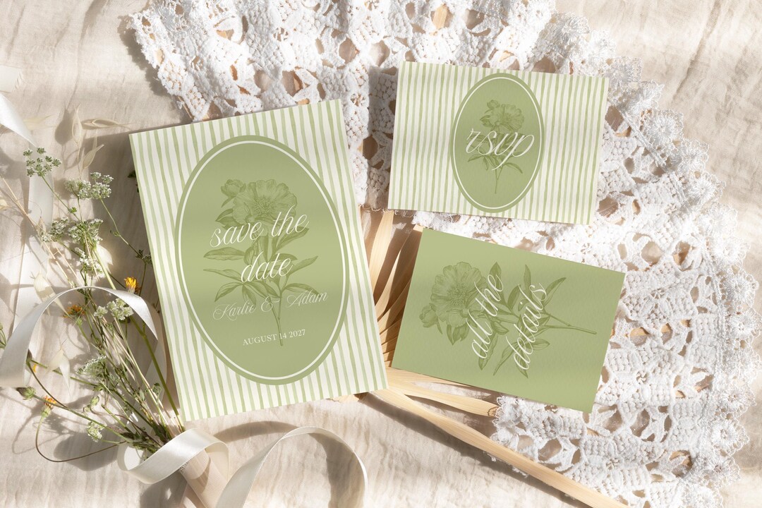 Green Cottagecore Garden Wedding Invitation Suite: Jane Austen Style ...
