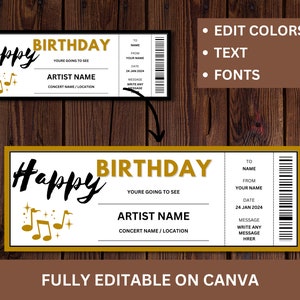 Birthday Gift Concert Ticket Template - Printable Gift Voucher ...