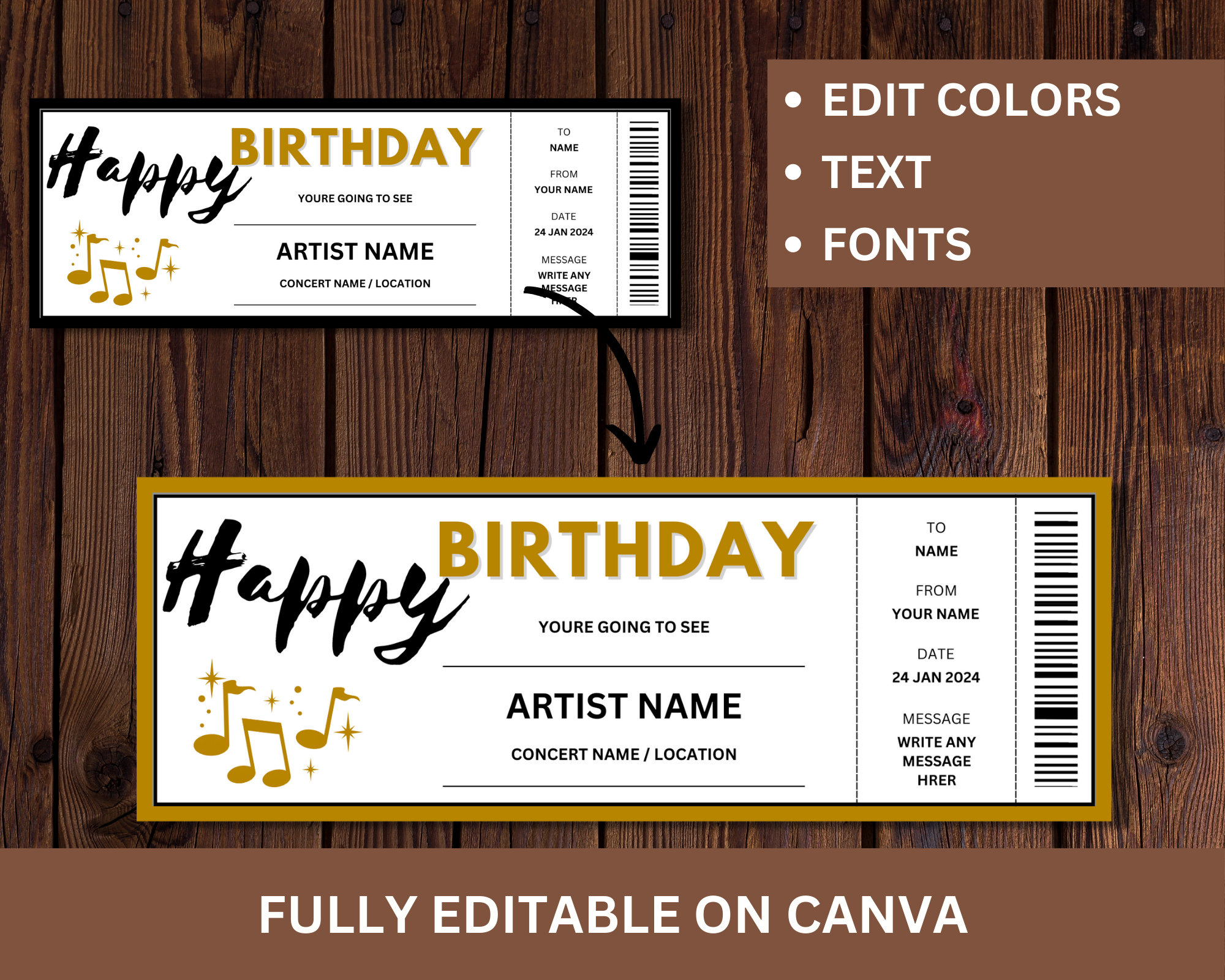 Birthday Gift Concert Ticket Template - Printable Gift Voucher ...