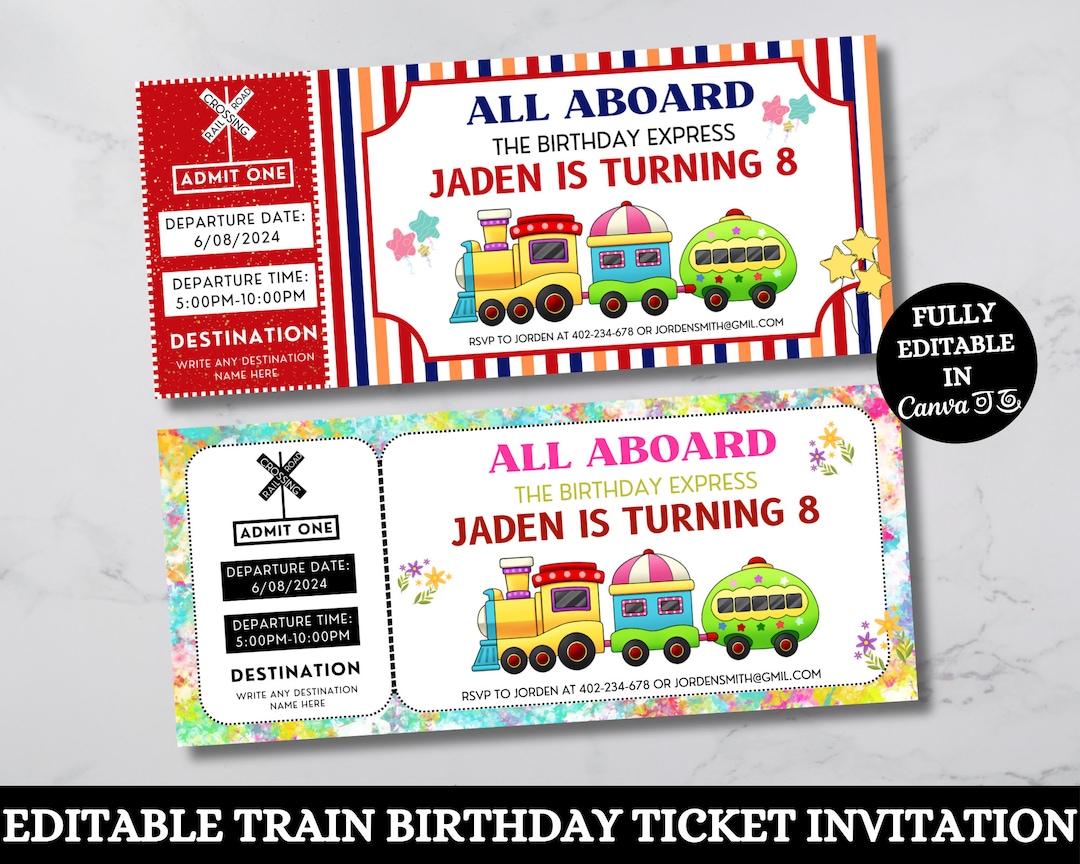 Invitación de boleto de cumpleaños de tren, invitación de boleto de ...