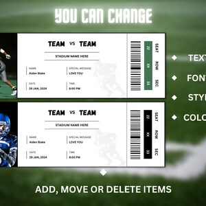 Editable Sports Ticket Template, DIY Sporting Ticket, Custom Sports ...