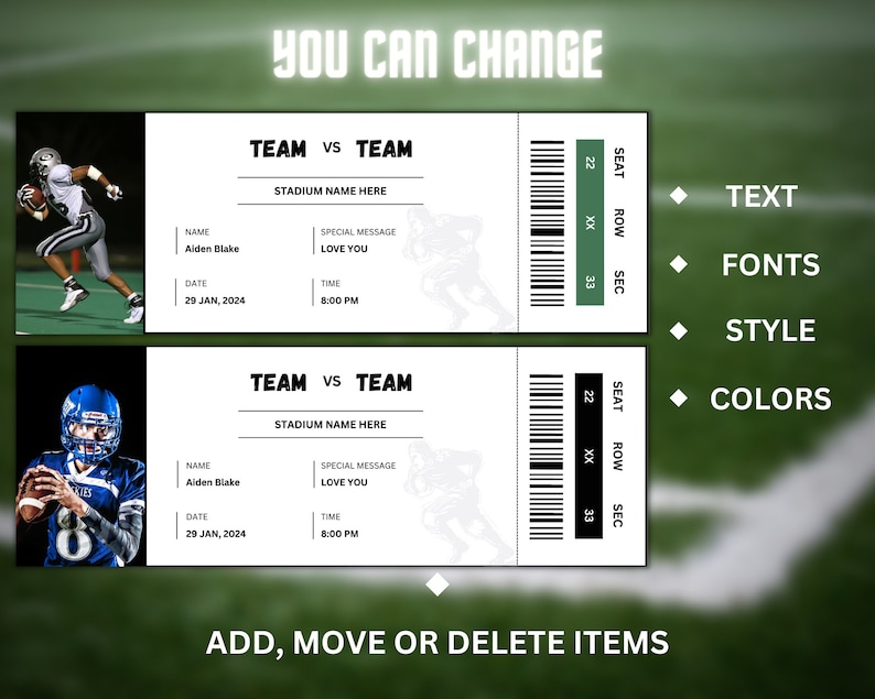 Editable Sports Ticket Template DIY Sporting Ticket Custom - Etsy