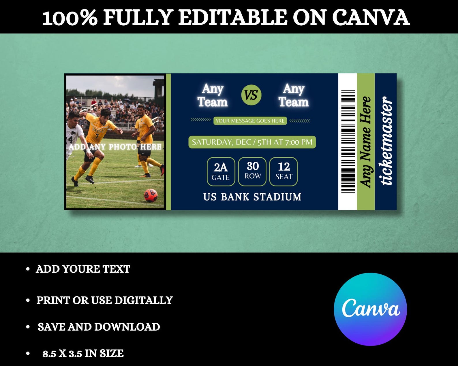 Editable Football Ticket, Soccer Tickets, Surprise Gift, Editable ...