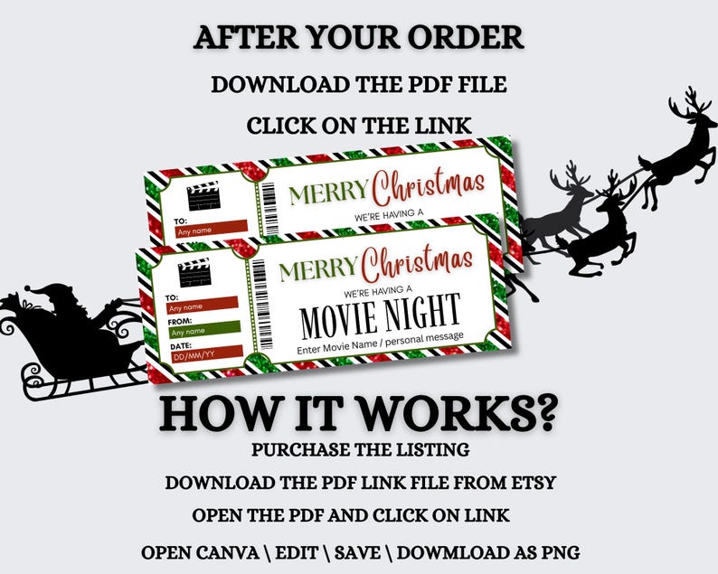 Christmas Movie Night Ticket Invitation, Editable Holiday Party ...