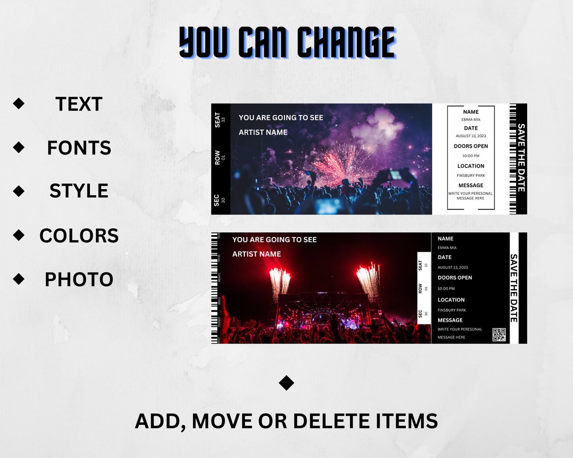 Editable Concert Ticket Canva Template Printable Event - Etsy