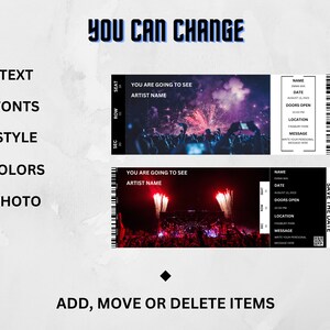 Editable Concert Ticket Canva Template, Printable Event Ticket, Concert ...