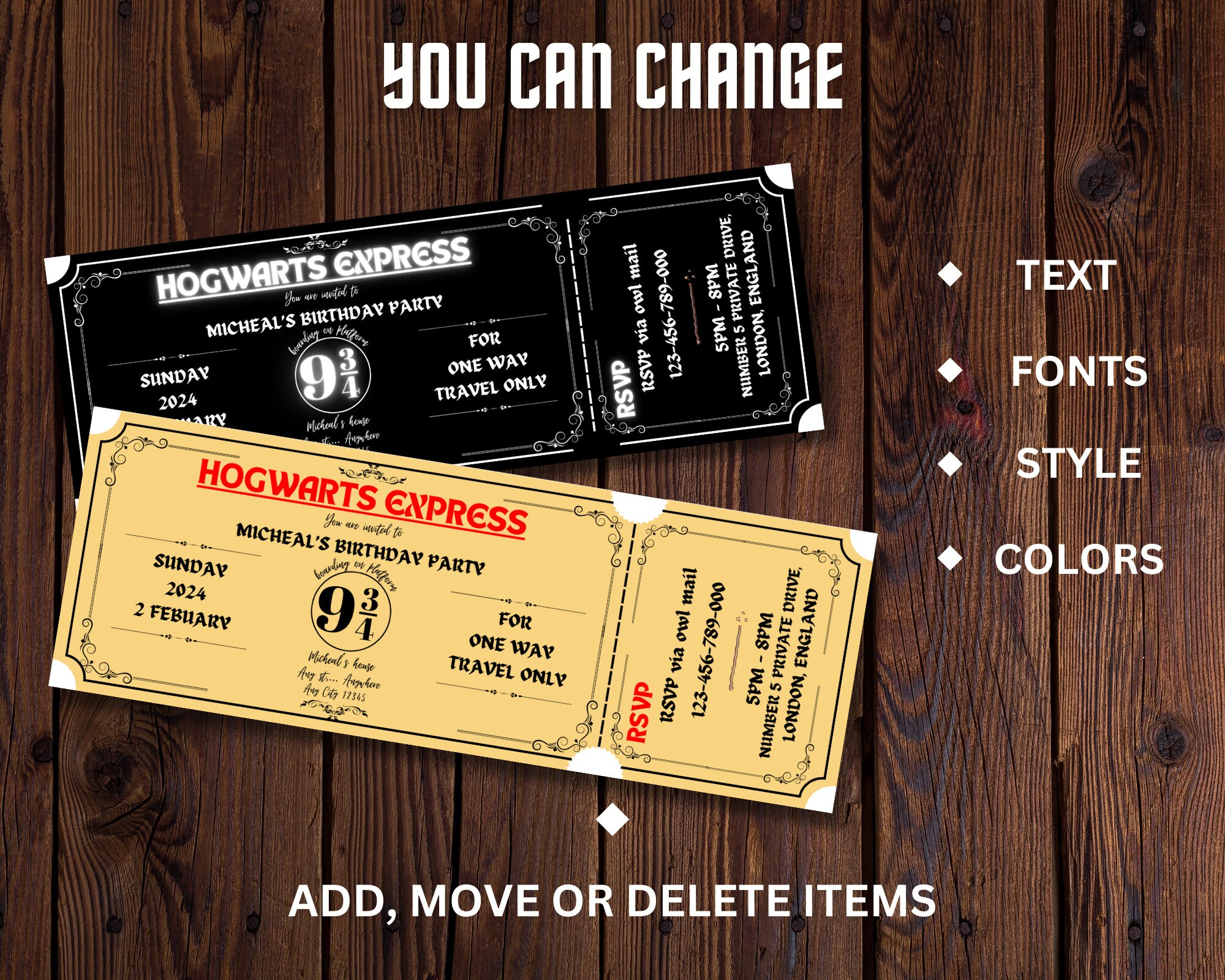 Editable Wizard Train Ticket Invitation, Printable Digital Download ...