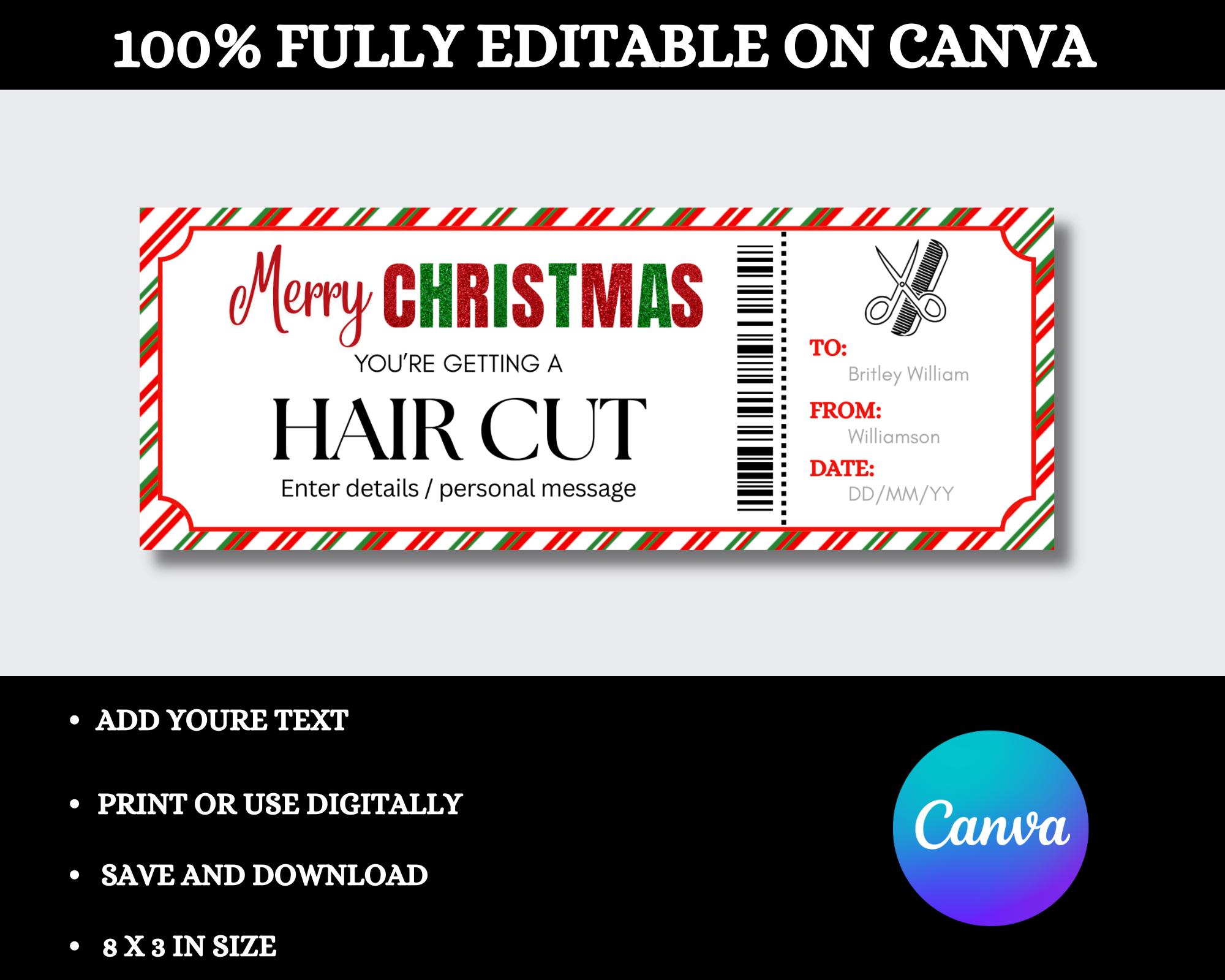 Christmas Haircut Voucher Template | Barber Shop Gift Certificate ...