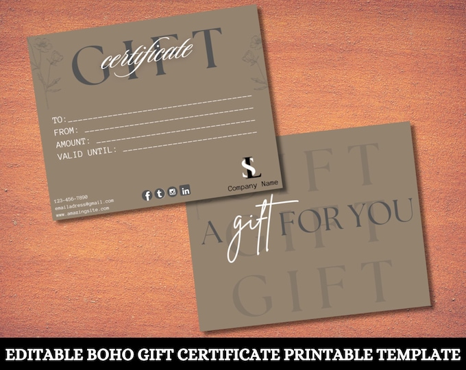 Boho Gift Certificate Template: Editable DIY Canva Voucher (digital ...