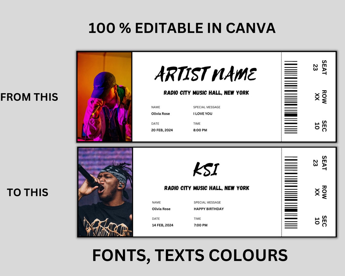 Editable Concert Ticket Template, DIY Event Ticket, Custom Concert ...