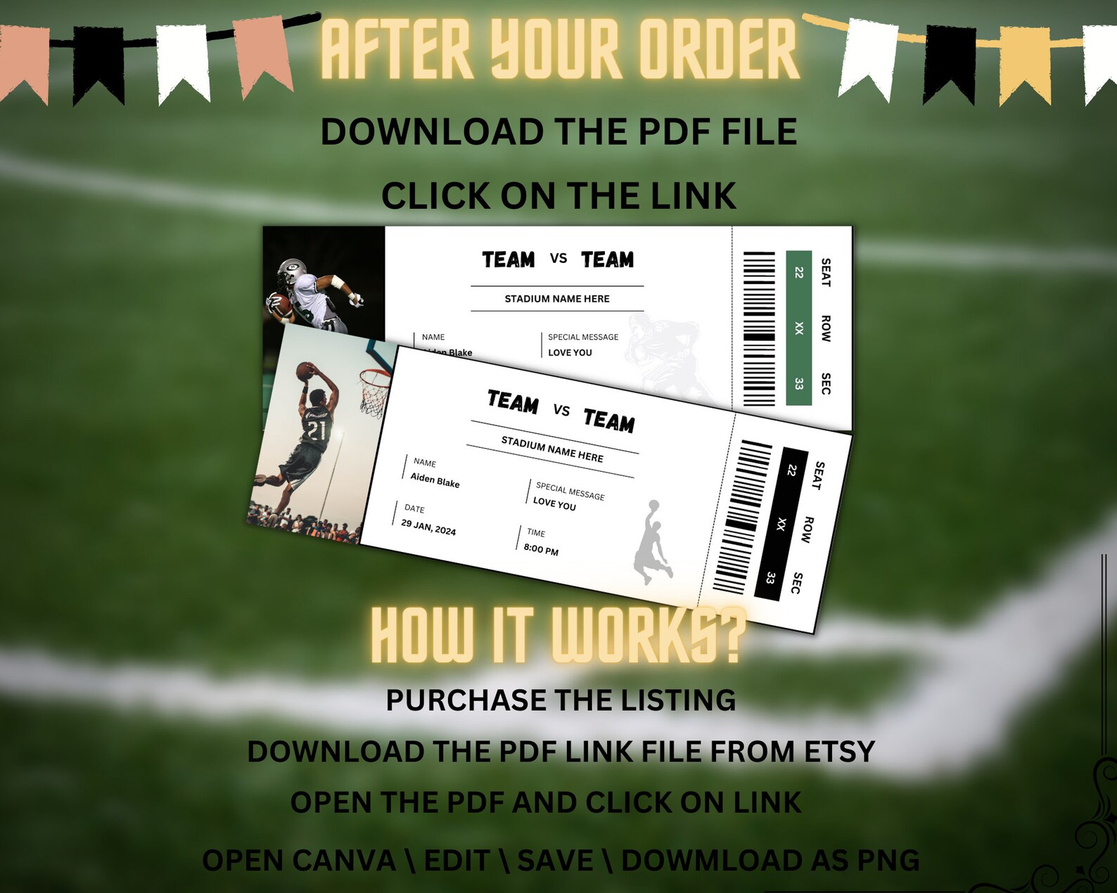 Editable Sports Ticket Template, DIY Sporting Ticket, Custom Sports ...