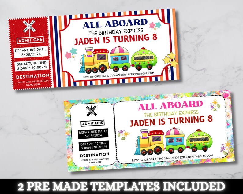 Train Birthday Ticket Invitation, Train Ticket Kids Invite, Digital ...