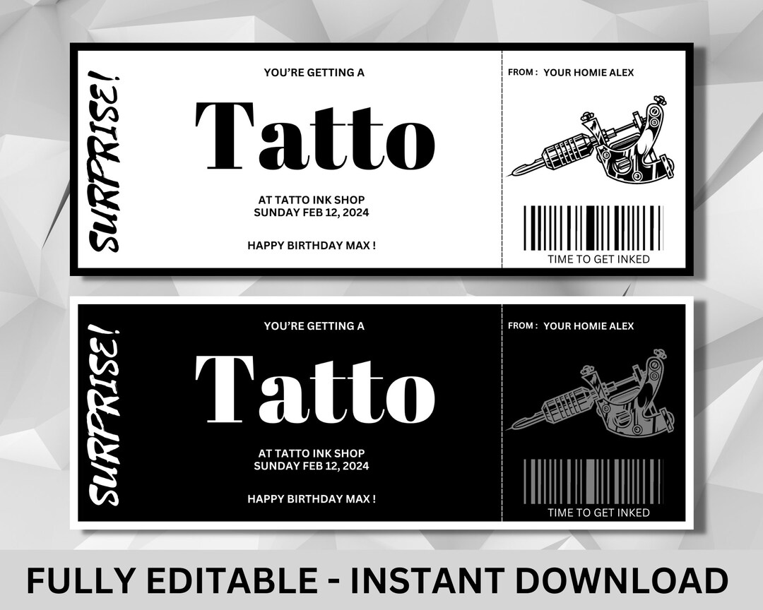Editable Tattoo Fake Gift Voucher Ticket | Canva Template | Custom ...