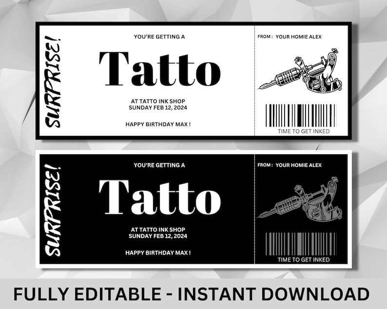 Editable Tattoo Fake Gift Voucher Ticket Canva Template - Etsy Australia