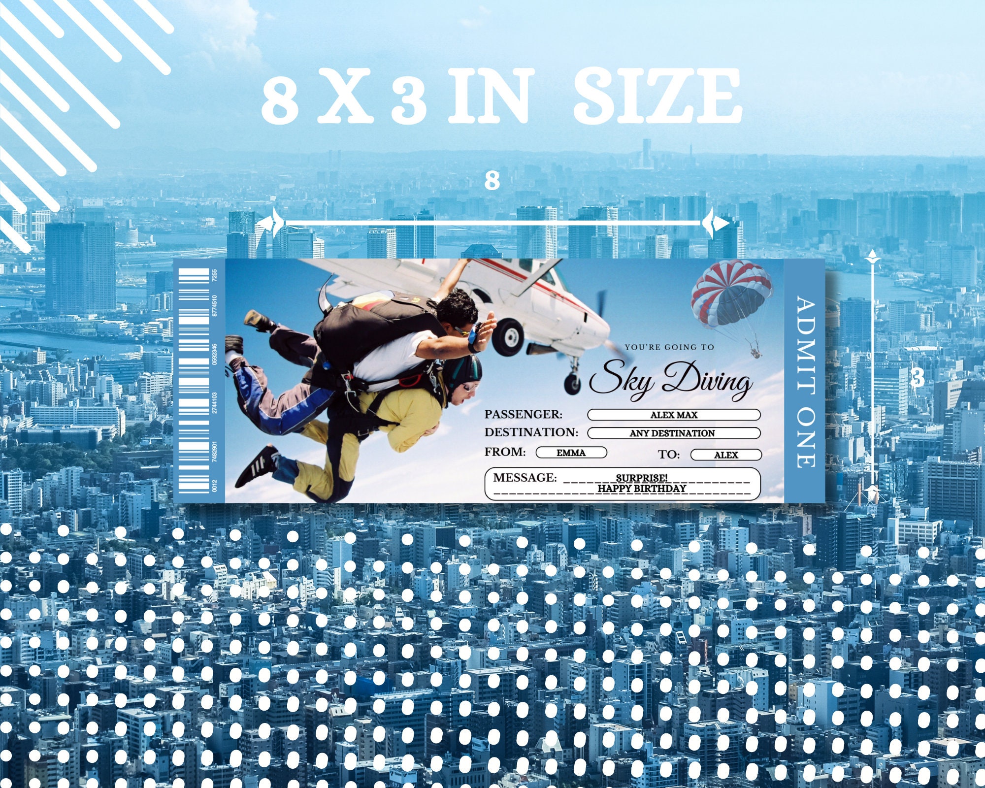 Editable SKYDIVING Surprise Reveal Ticket, Gift Voucher, Editable Event ...
