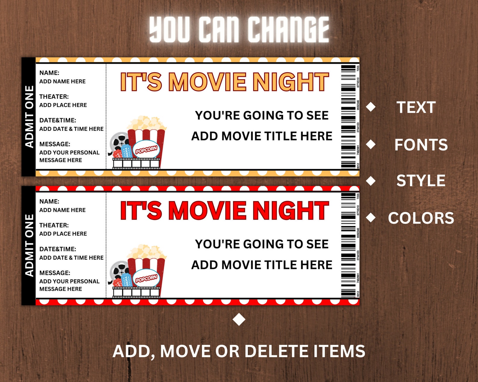 Printable MOVIE Gift Tickets. Cinema Themed Gift Reveal Ticket. Movie ...