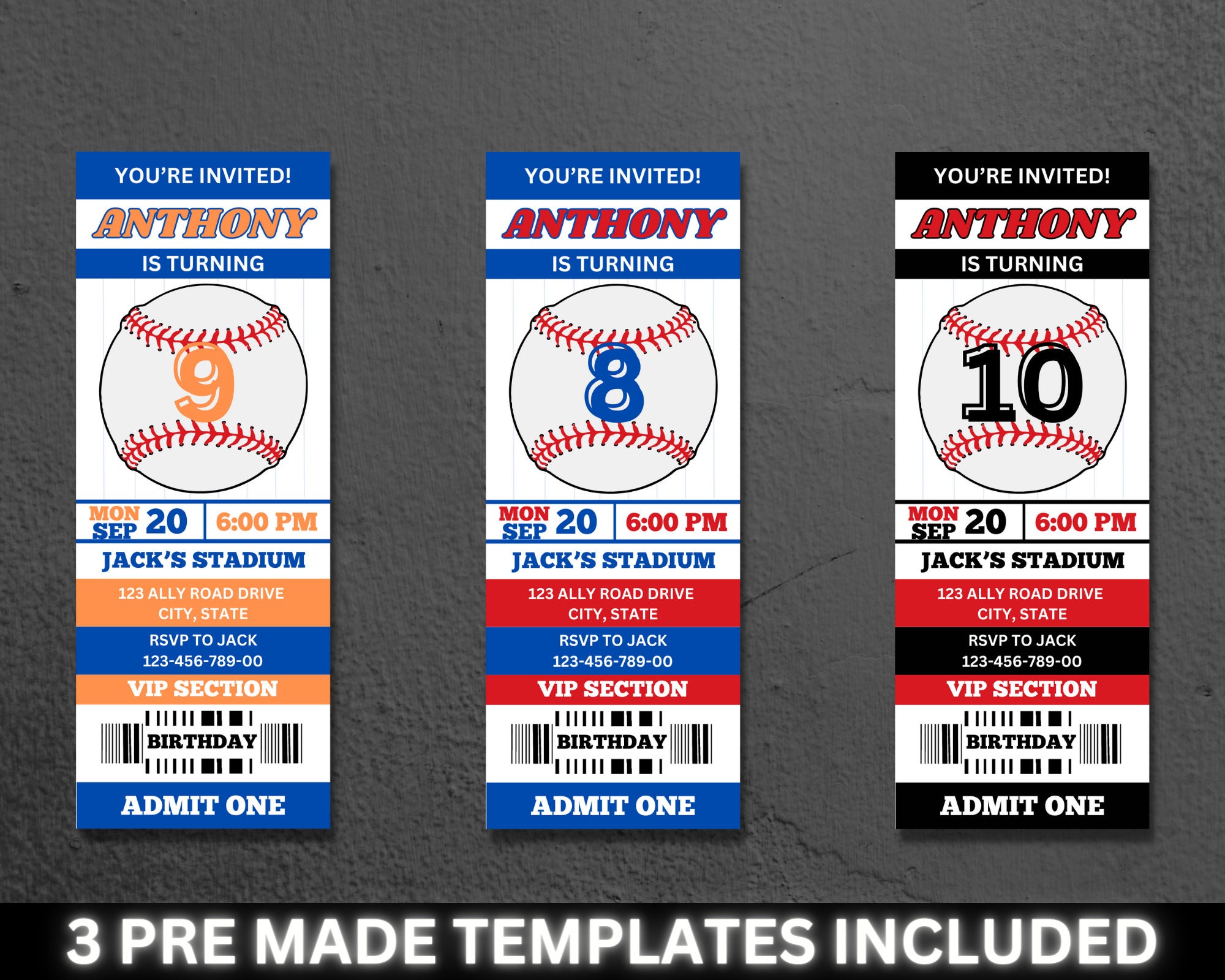 Baseball Invitation, Birthday, Sports Ticket Style Party, Editable ...