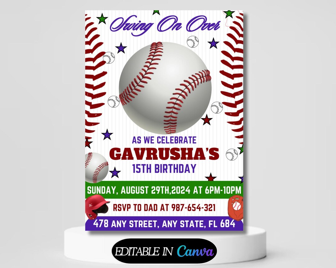Editable Baseball Invitation, Baseball Birthday Party Invitation ...
