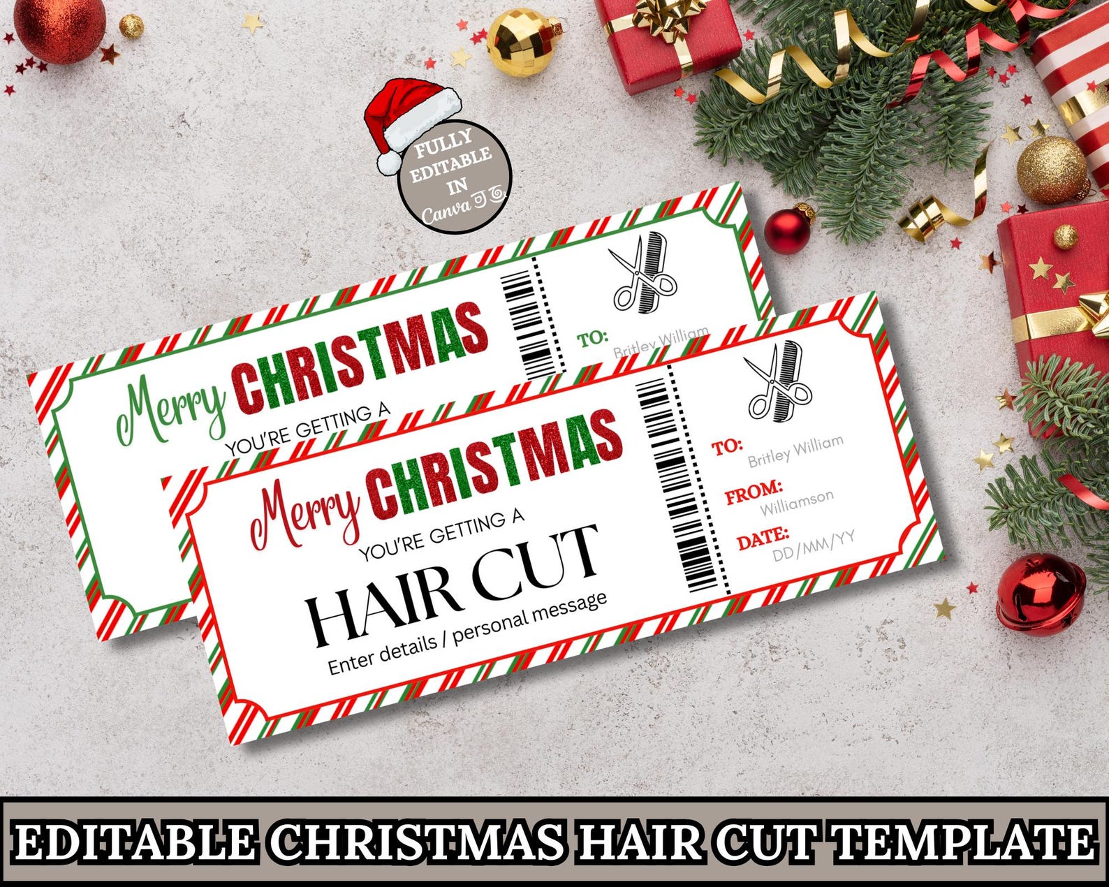 Christmas Haircut Voucher Template | Barber Shop Gift Certificate ...