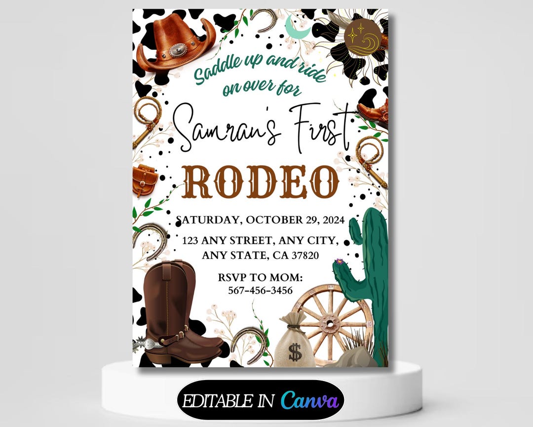 First Rodeo Invitation Template, Wild West Birthday Invite, Boy Cowboy ...