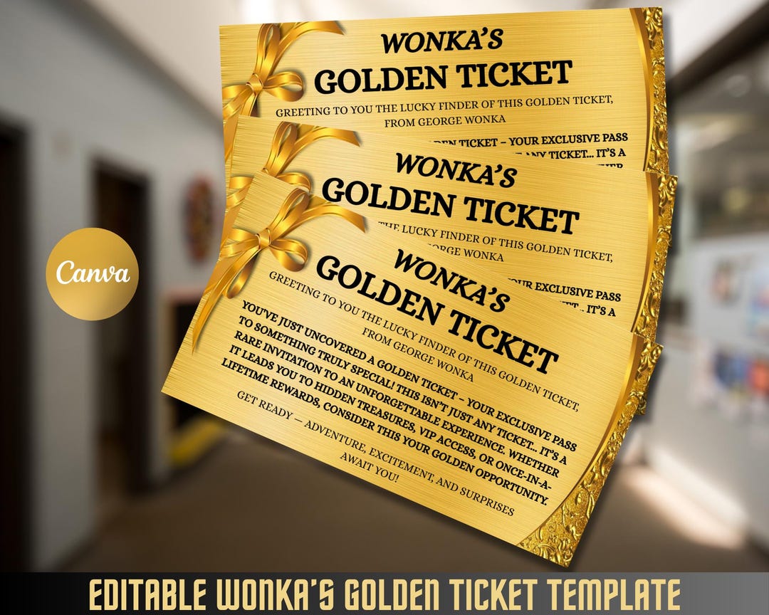 Printable Wonka's Golden Ticket Template, Editable Ticket, Event Ticket, Golden Birthday Ticket ...