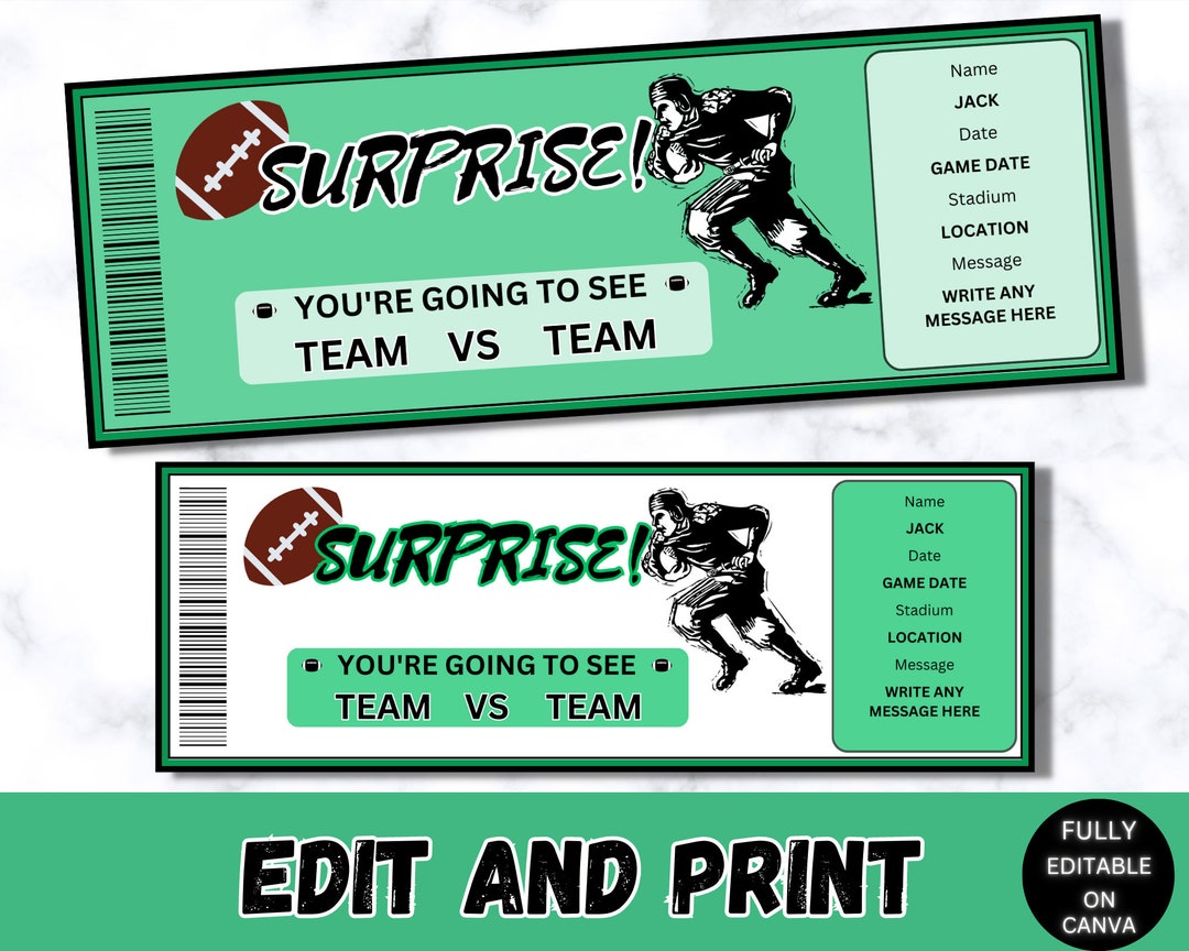 Football Game Ticket, Surprise Football Ticket, Printable Football ...