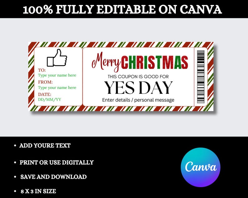 Christmas Yes Day Ticket | Printable Coupon | Experience Gift Voucher ...