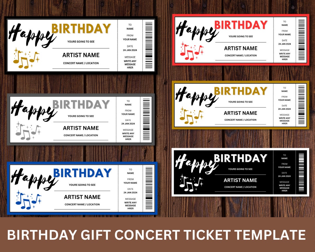 Birthday Gift Concert Ticket Template - Printable Gift Voucher ...