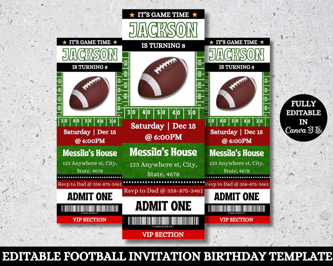 Football Ticket Birthday Invitation, American Football Ticket Invite ...