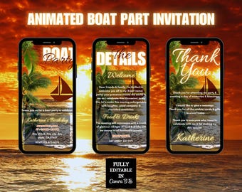 Digital Boat Party Invitation, Animated Yacht Party Invite, Pink Cruise ...