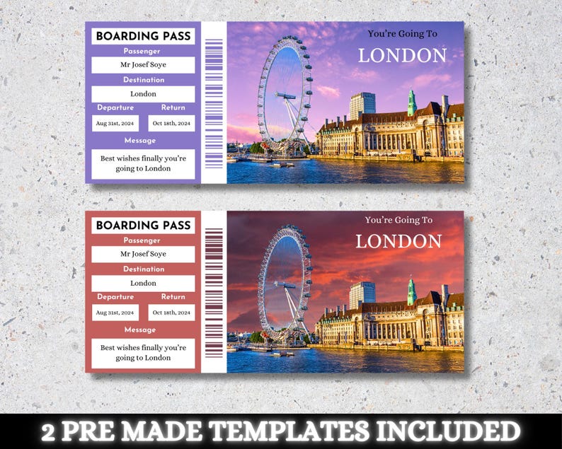 London, England Trip Surprise Gift Ticket - You're Going to LONDON ...