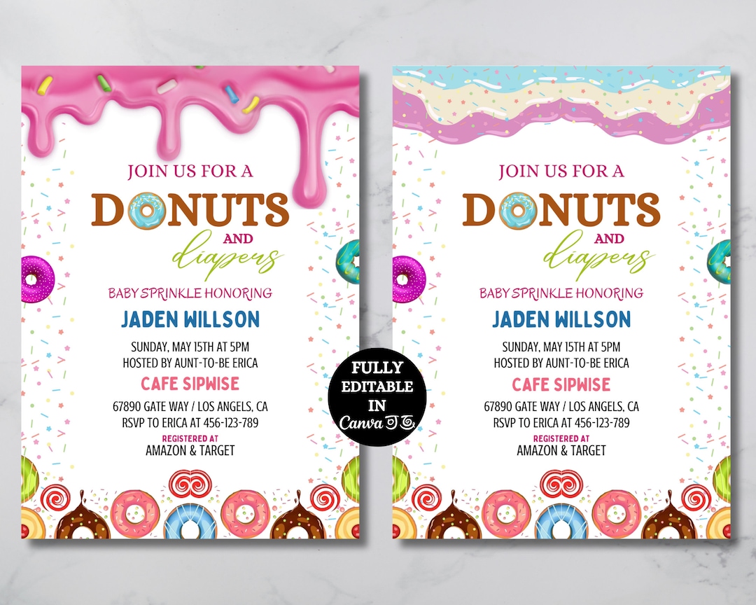 Editable Donut and Diapers Sprinkle Invitation Sprinkled With Love Coed ...