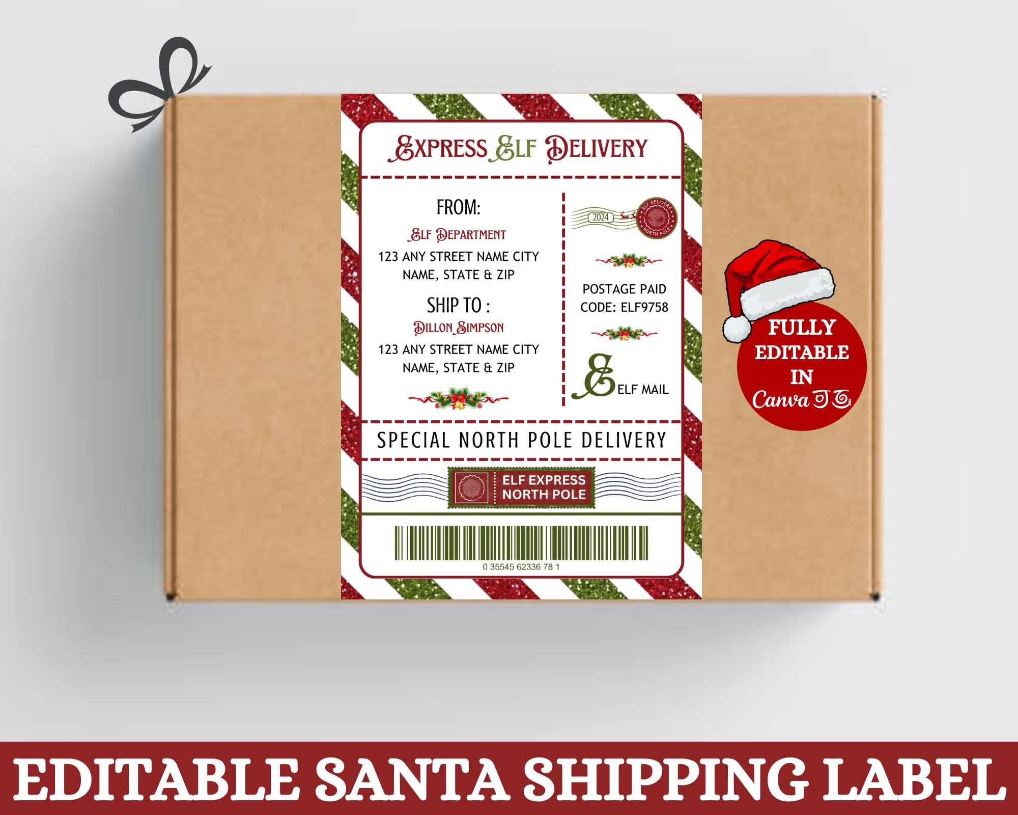 EDITABLE Custom Elf Shipping Postage Label Template | Personalized Elf ...
