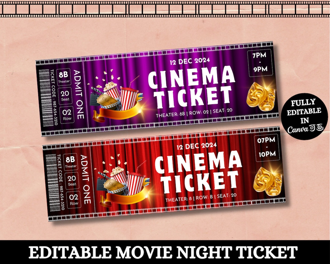 Movie Night Ticket,movie Ticket,movie Invitation,surprise Movie Night ...