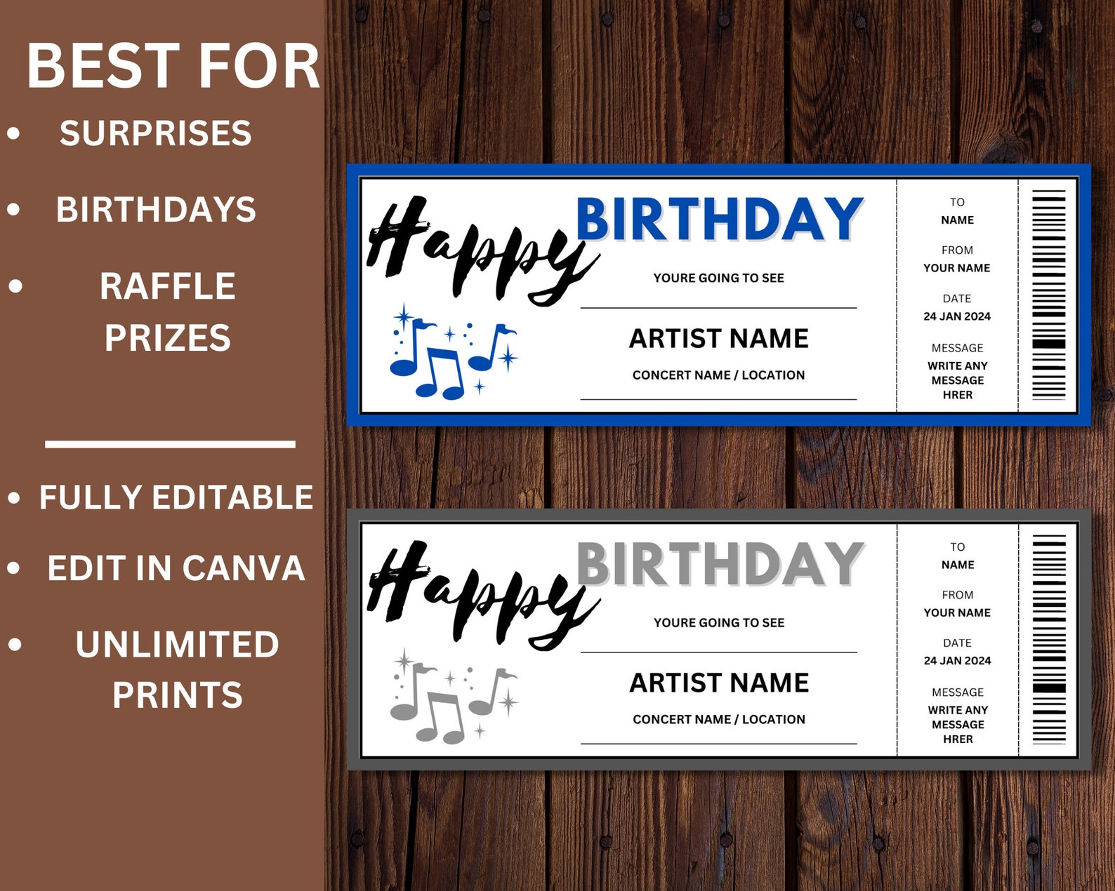 Birthday Gift Concert Ticket Template Printable Gift Voucher ...