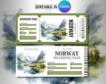 Surprise Norway Trip Ticket: Editable Boarding Pass (digital Download ...