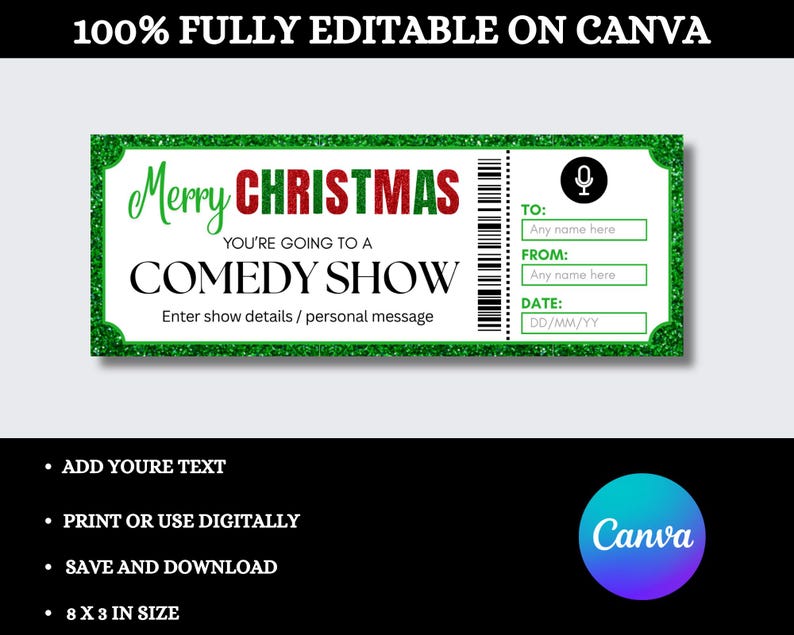 Printable Christmas Comedy Show Surprise Reveal Ticket, Stand-up ...