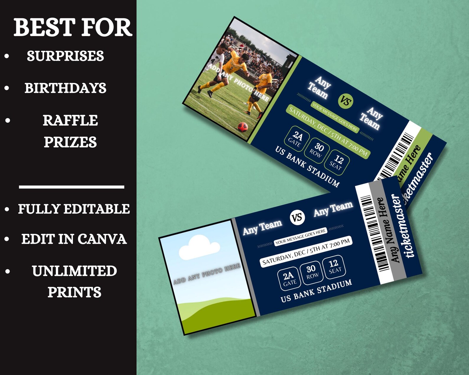 Editable Football Ticket, Soccer Tickets, Surprise Gift, Editable ...