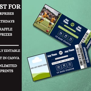 Editable Football Ticket, Soccer Tickets, Surprise Gift, Editable ...